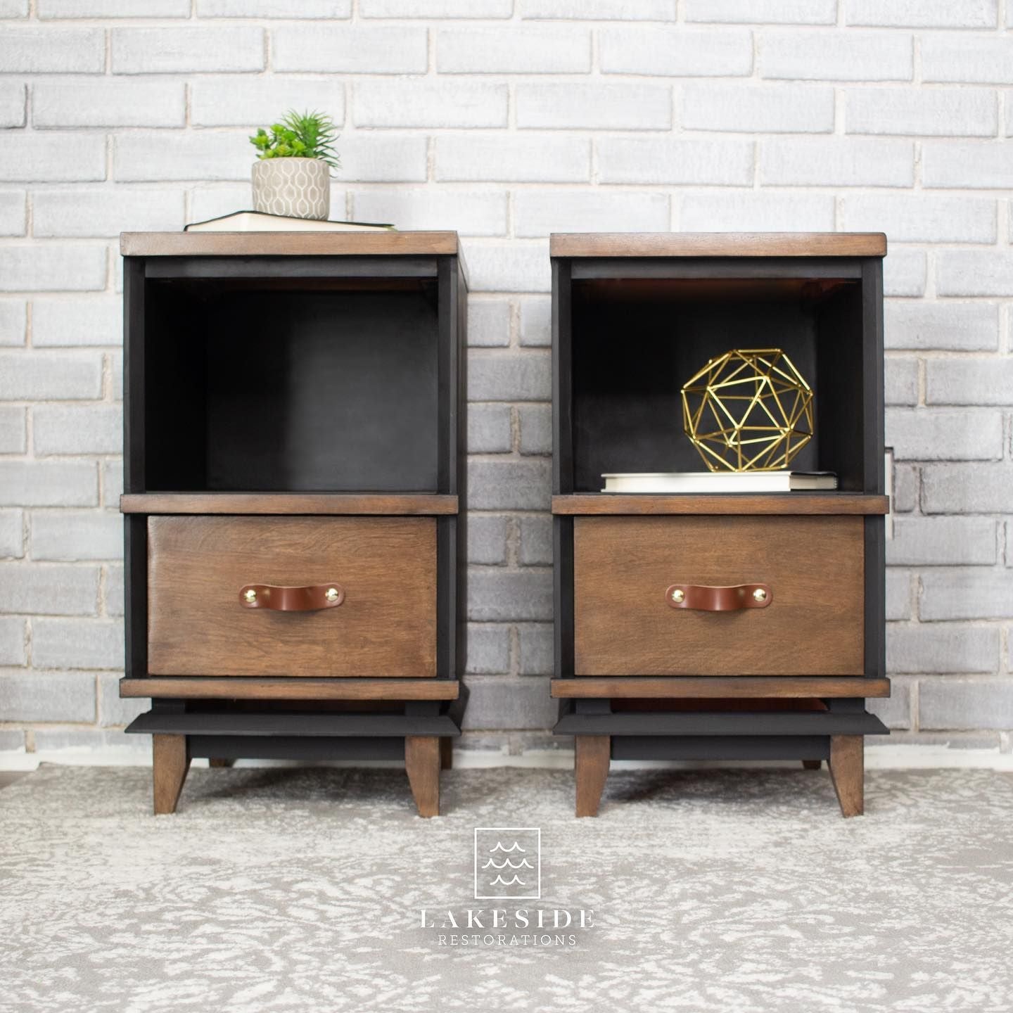 Pair of Accent/Storage Tables in "Liquorice" with "Smoky Quartz Glaze ...