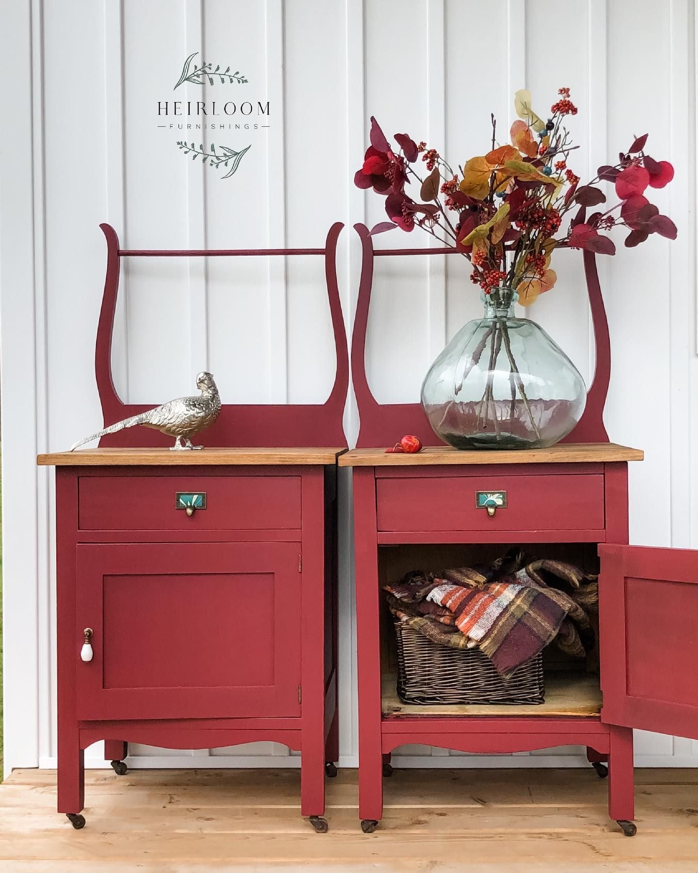 Set of Accent Tables with Storage in "Cranberry Sauce" – Country Chic Paint