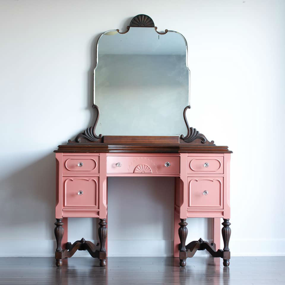 Two-Tone Vanity with Mirror in "Peachy Keen" and Dark Wood – Country ...